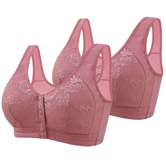 2 Packs Womens Wireless Bras Front Closure Push Up Bra for Women Lace ...