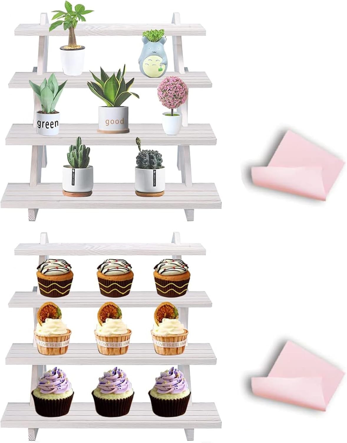 2 Packs Wood Display Stand, 4-Step Tiered Upgraded Wooden Retail Rustic ...