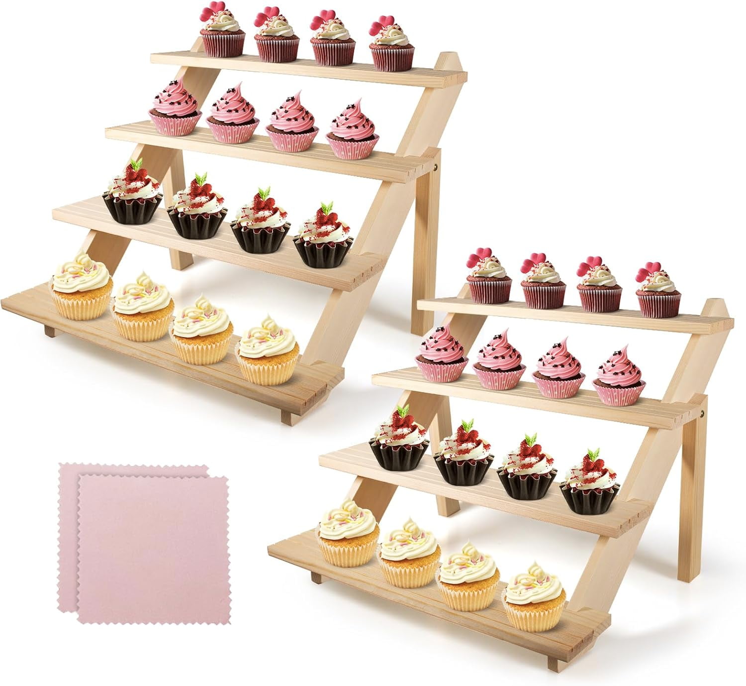 2 Packs Wood Display Stand, 4-Step Tiered Upgraded Wooden Retail Rustic ...