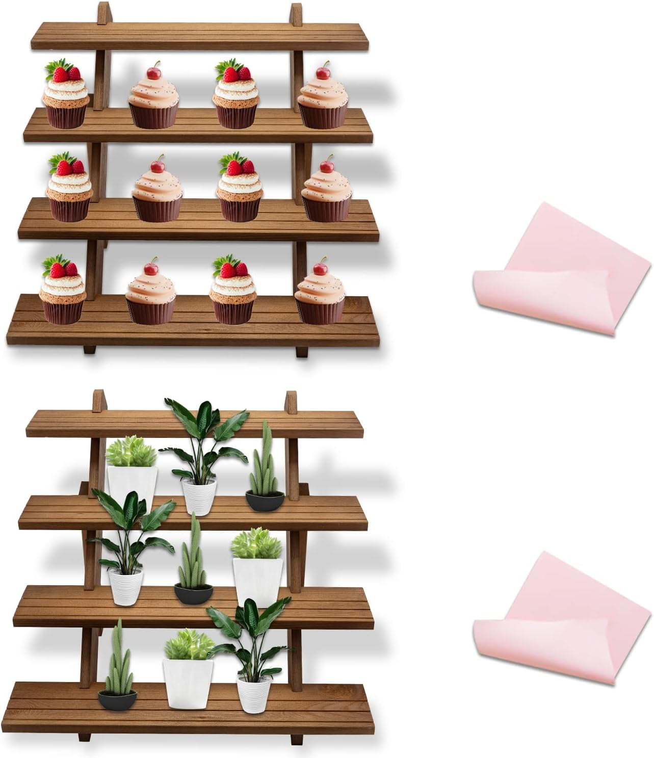 2 Packs Wood Display Stand, 4-Step Tiered Upgraded Wooden Retail Rustic ...