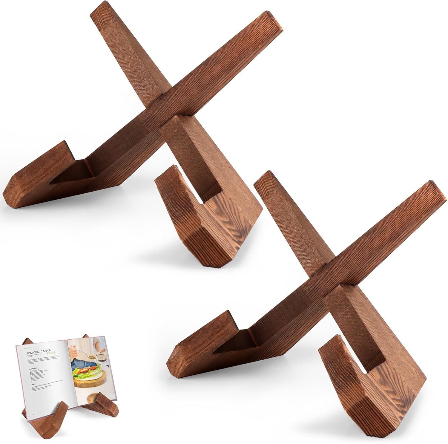 2 Packs Wooden Cookbook Display Stand Holder - Adjustable Rustic Wood ...