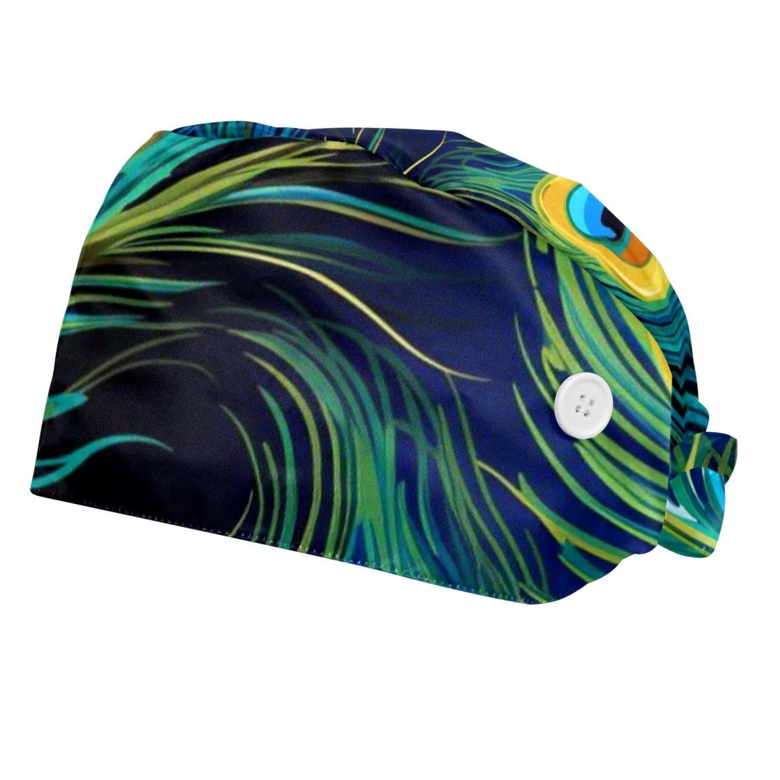 2 Packs Working Cap with Button for Man & Women, Peacock Feather Hats ...