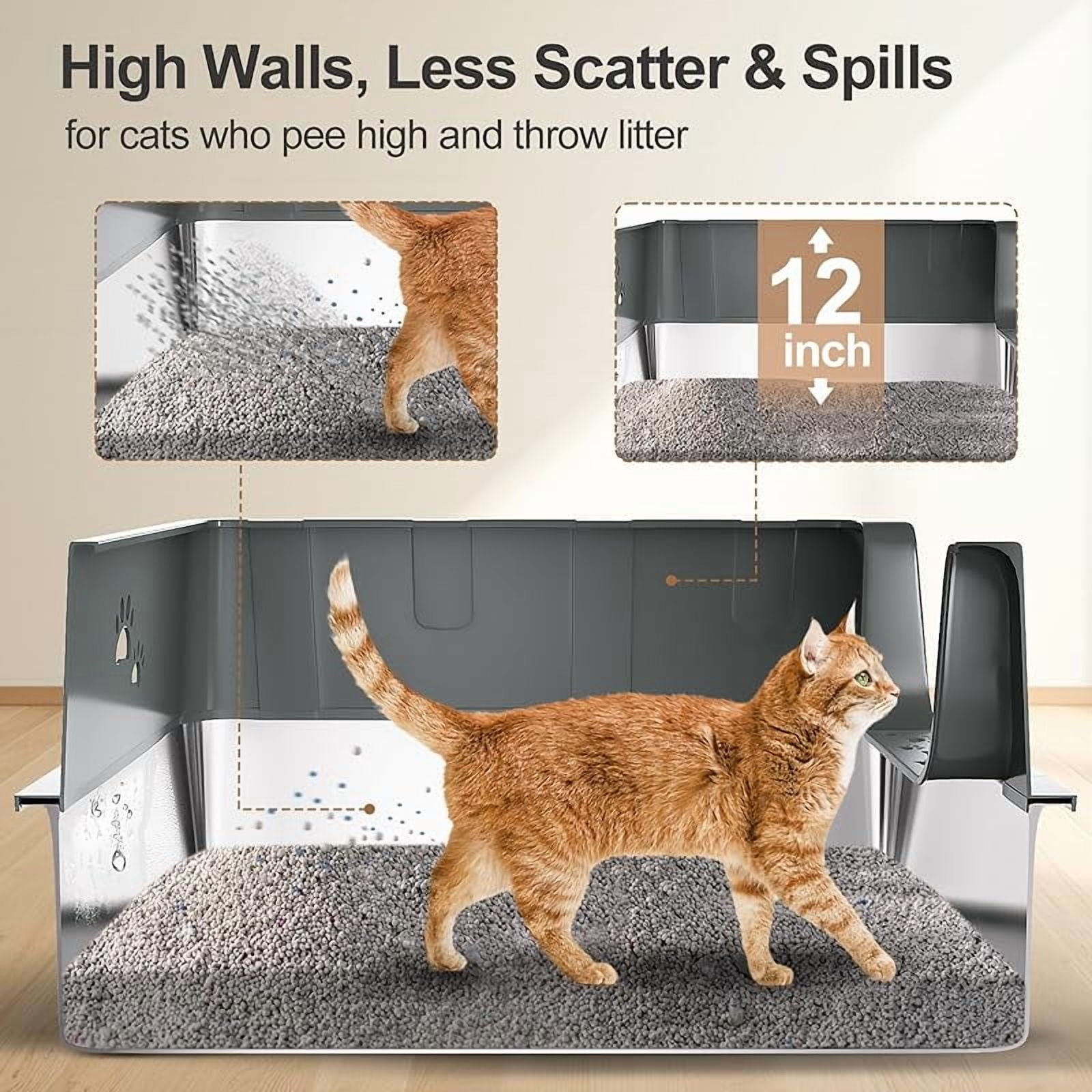 2 Packs XL Stainless Steel Cat Litter Box with Lid High Sides, Extra ...