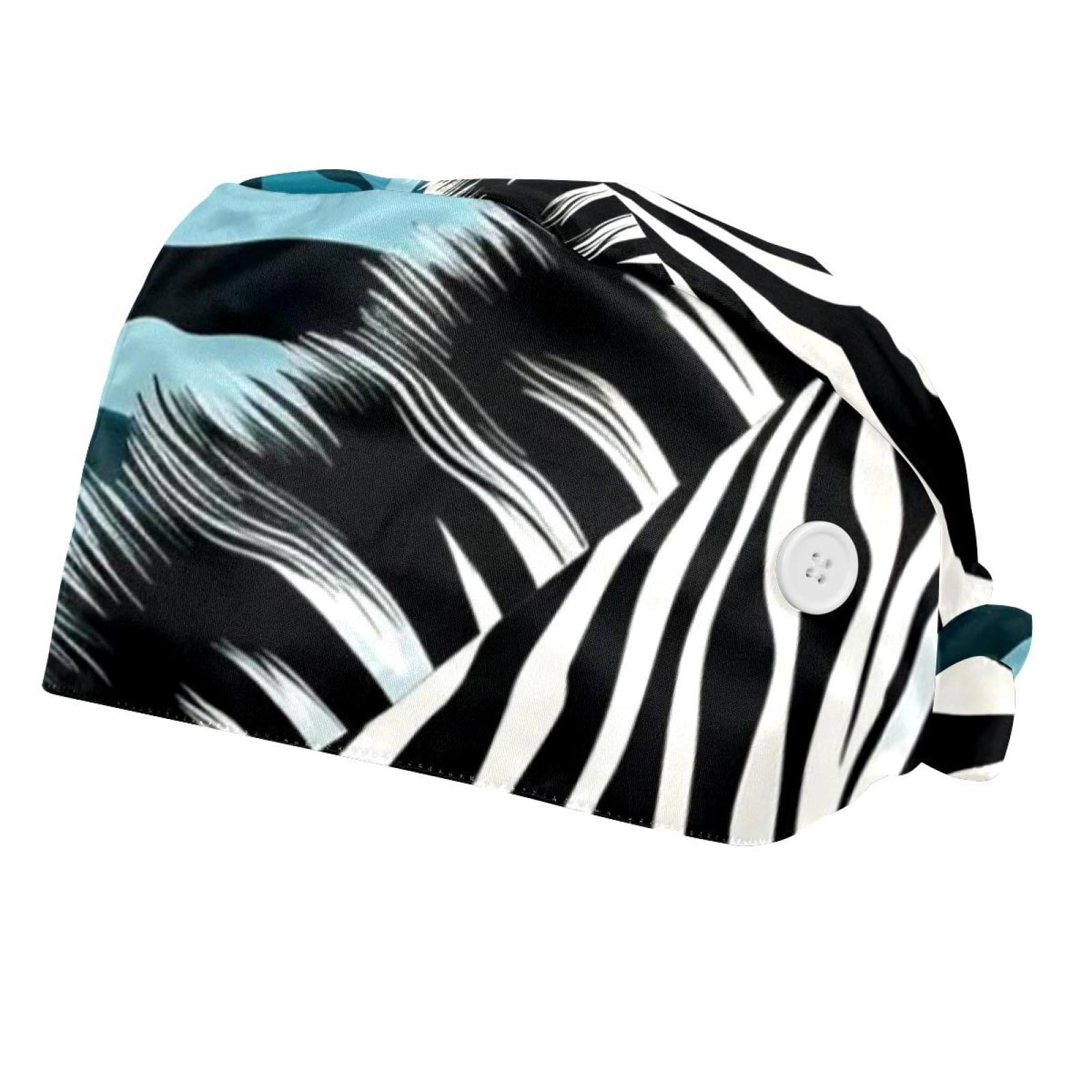2 Packs Zebra Working Hat Adjustable Scrub Cap with Buttons and ...