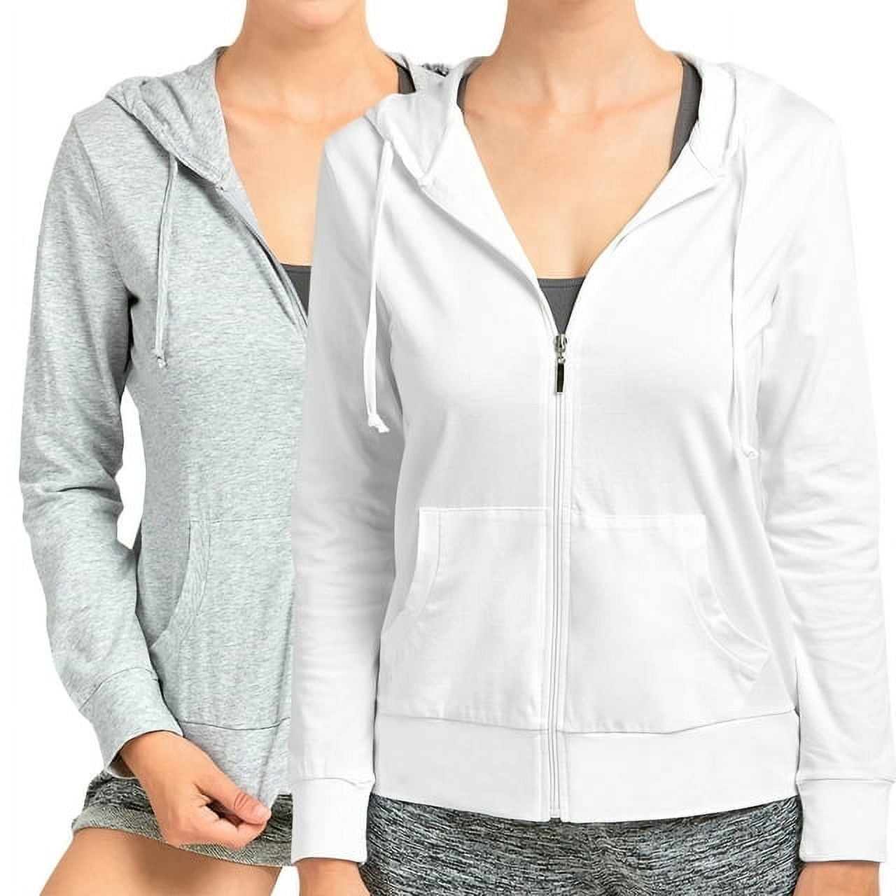 2 Packs of TheLovely Women's Lightweight Cotton Blend Long Sleeve Zip ...