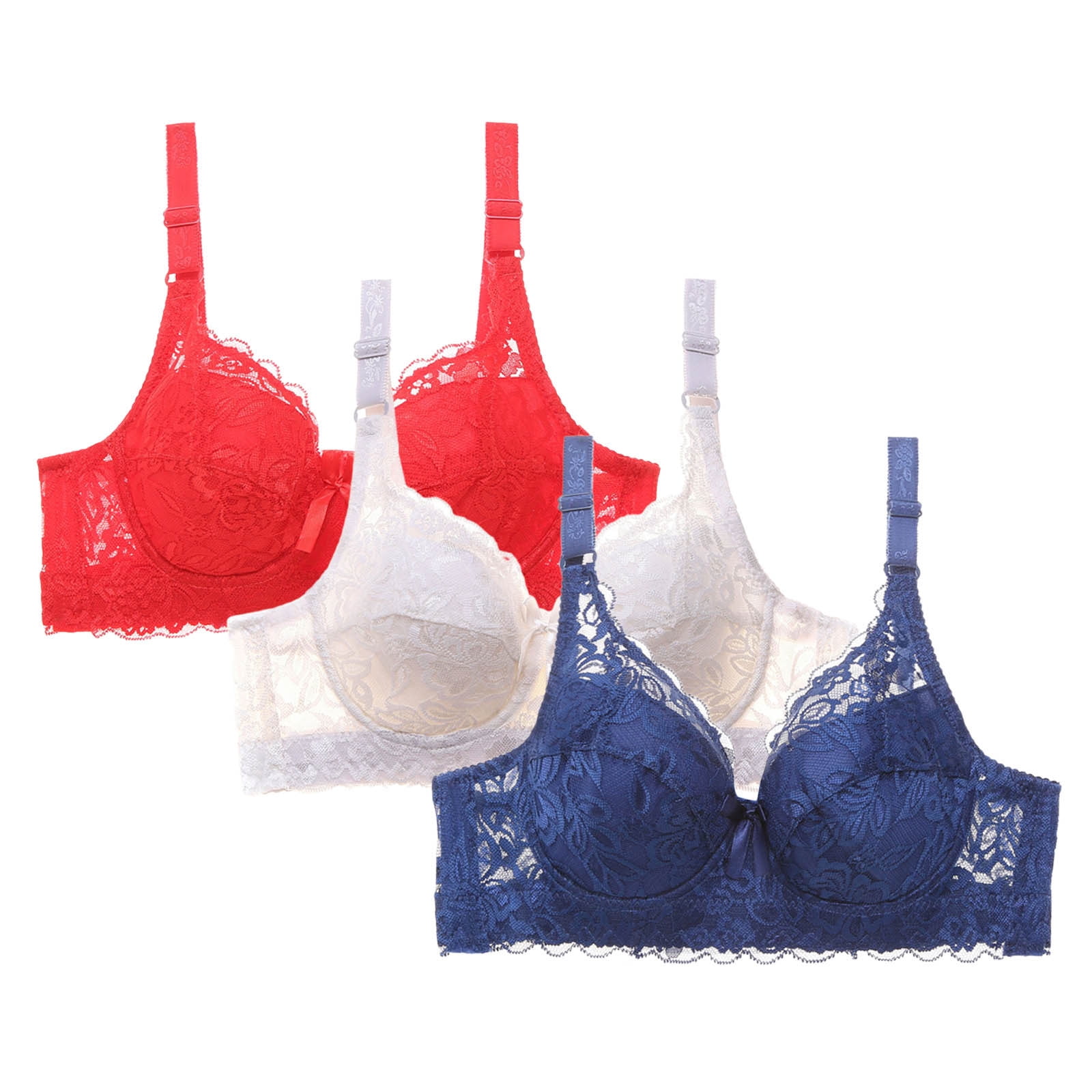 2 Pacs Lace Trim Bras for Womens Adjustable Straps One Piece Seamless ...