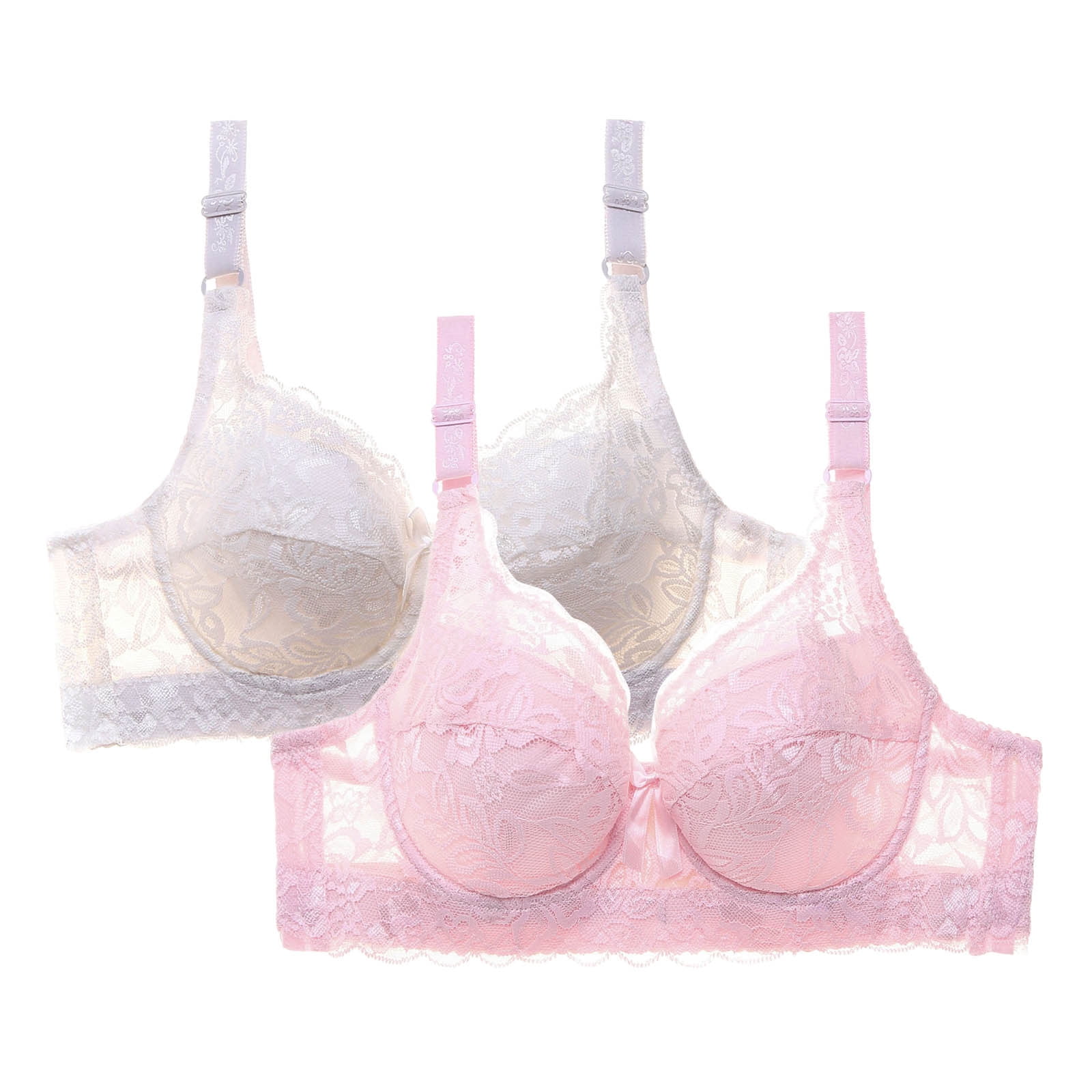 2 Pacs Lace Trim Bras for Womens Adjustable Straps One Piece Seamless ...