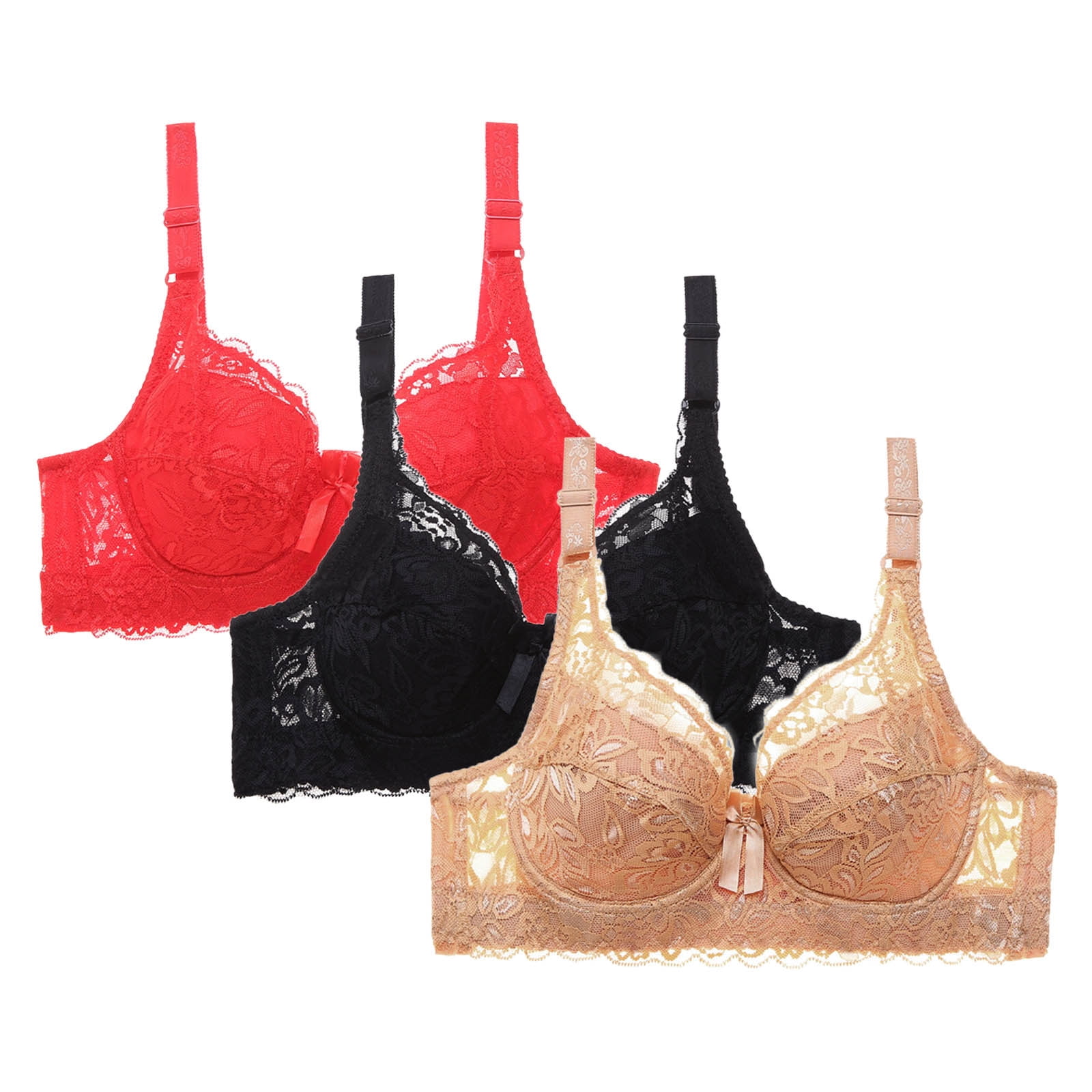 2 Pacs Lace Trim Bras for Womens Adjustable Straps One Piece Seamless ...