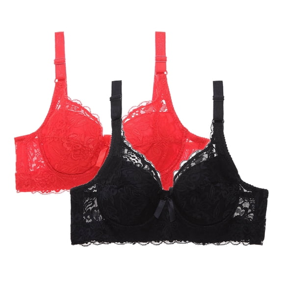 2 Pacs Lace Trim Bras for Womens Adjustable Straps One Piece Seamless ...