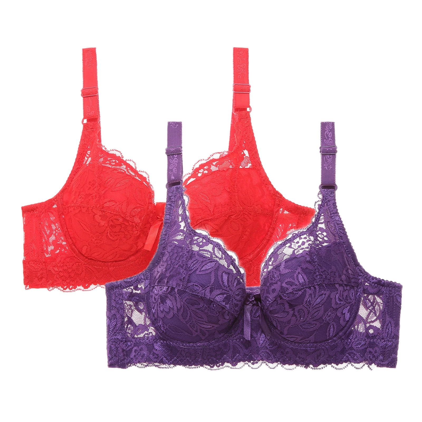 2 Pacs Lace Trim Bras for Womens Adjustable Straps One Piece Seamless ...