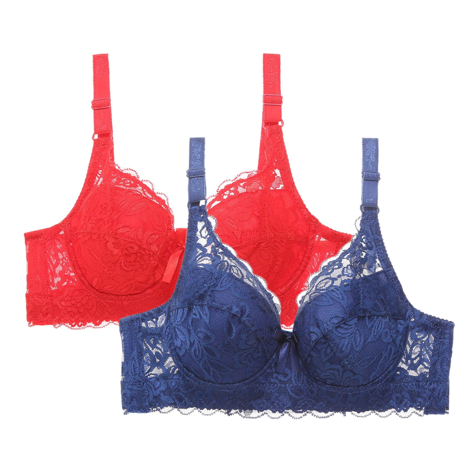 2 Pacs Lace Trim Bras for Womens Adjustable Straps One Piece Seamless ...