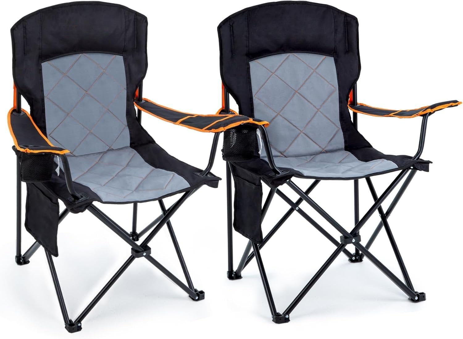 2 Padded Camping Chair, 350LB Quad Fold Chair with , Collapsible ...