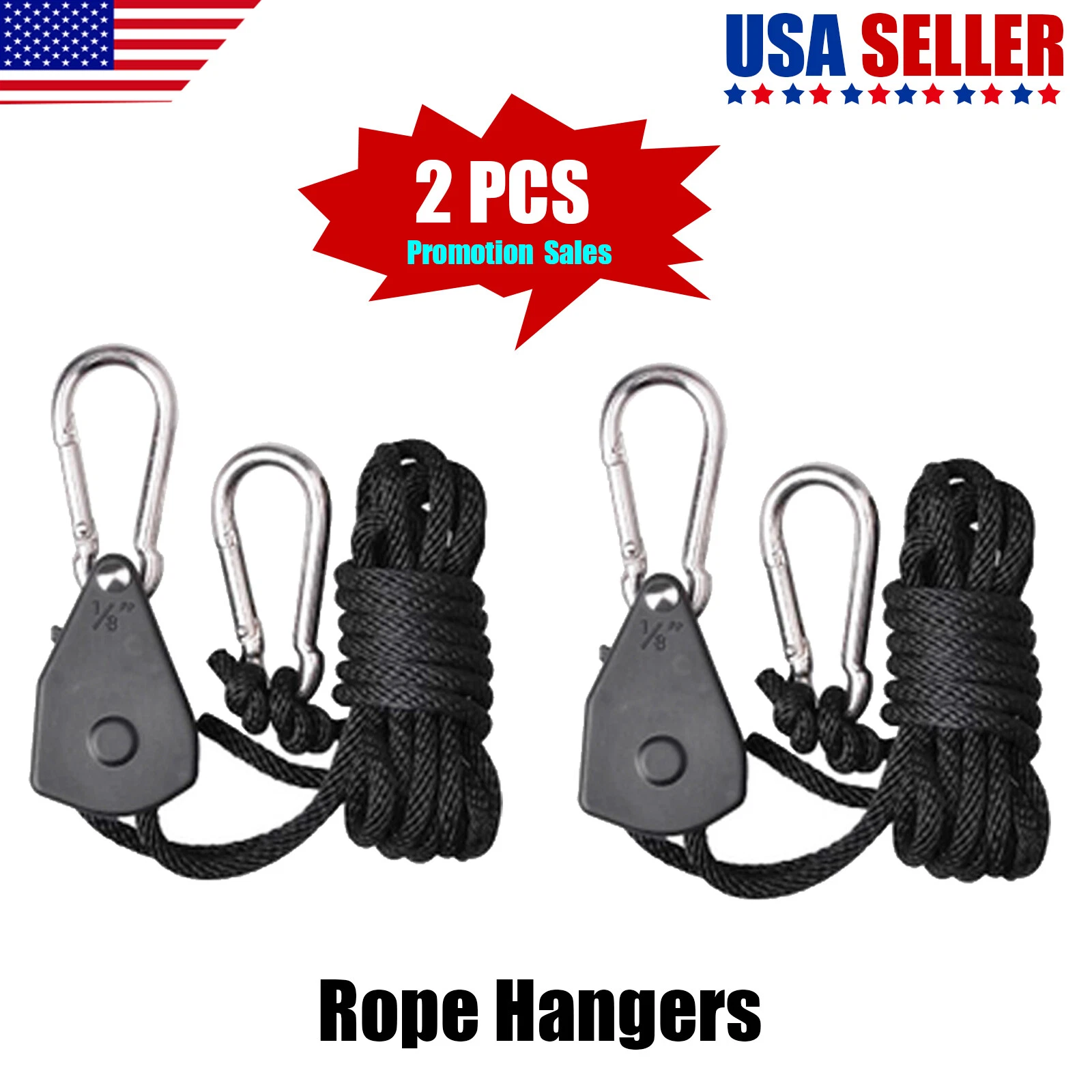 2-Pair 1/8In 6 Feet Long Heavy Duty Adjustable Rope Clip Hanger (150Lbs ...