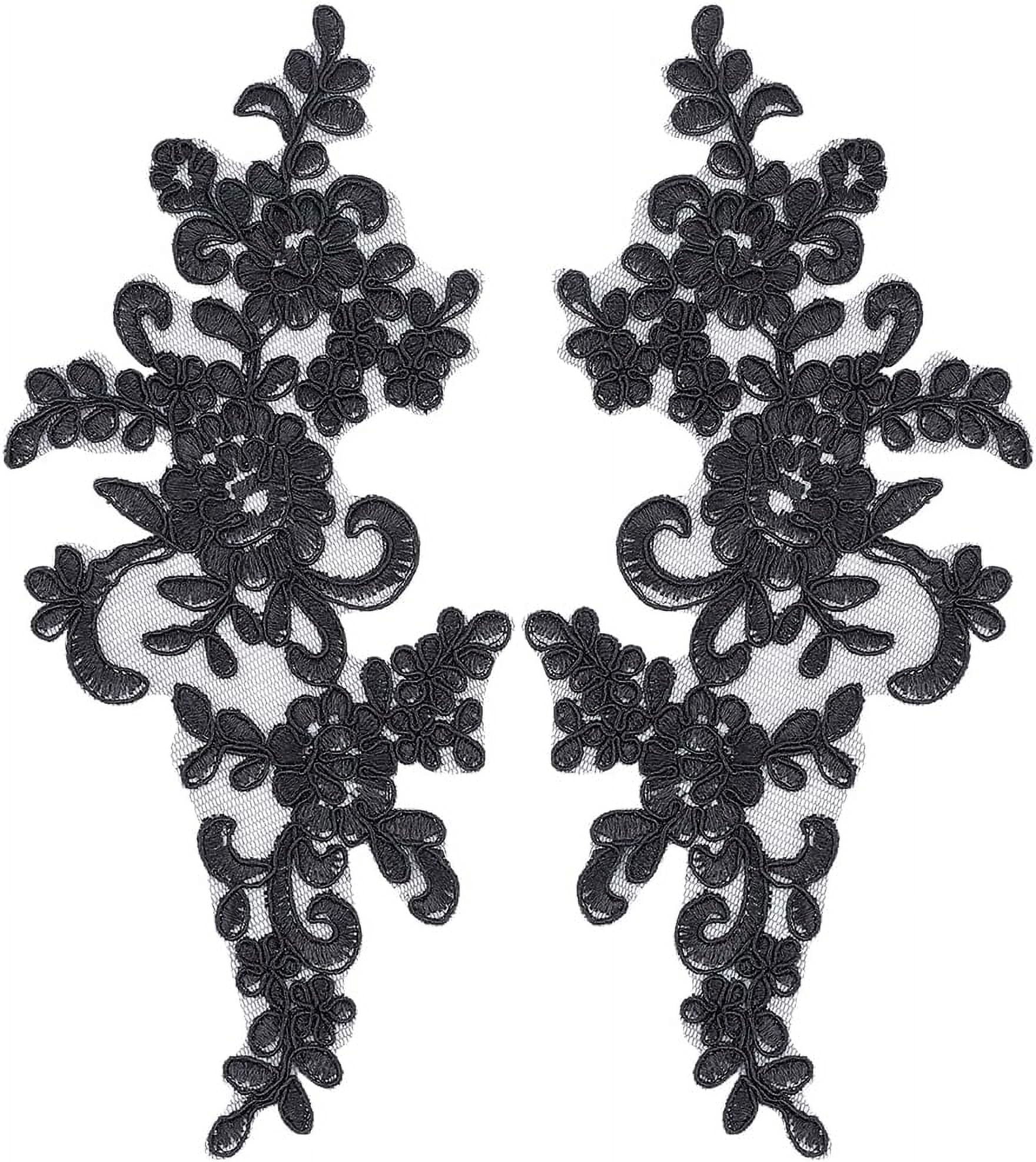 2 Pair 3D Beaded Flower Sequence Lace Applique Motif Sew On Embroidered ...