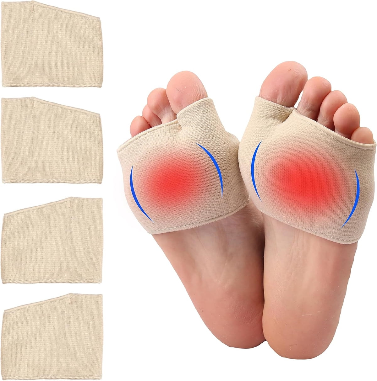 2 Pair 4 Half Toe Bunion Sleeves with Gel Ball Sole Pads Cushion for ...