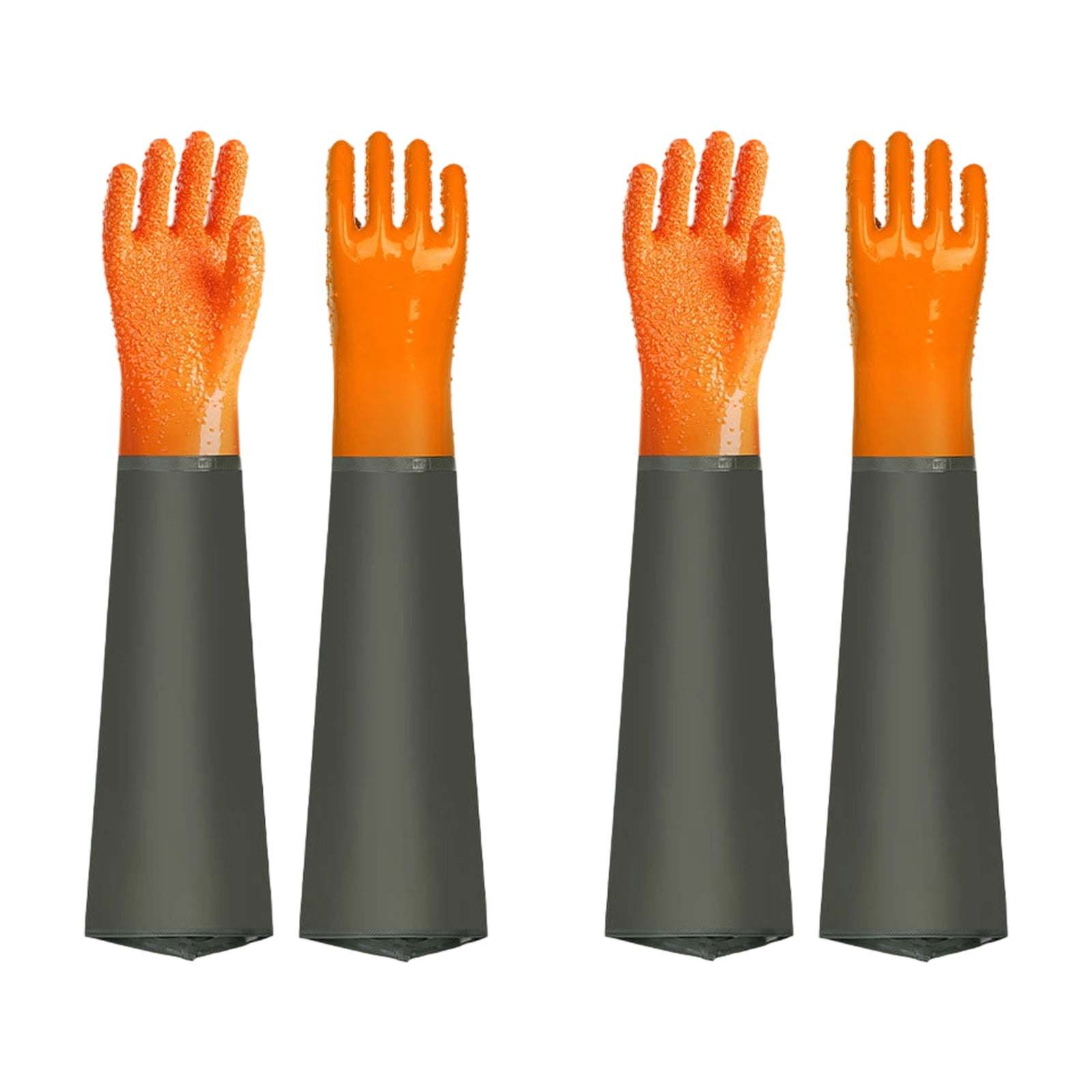 2 Pair 70cm Extended Length PVC Work Gloves With Fleece Inner Layer ...