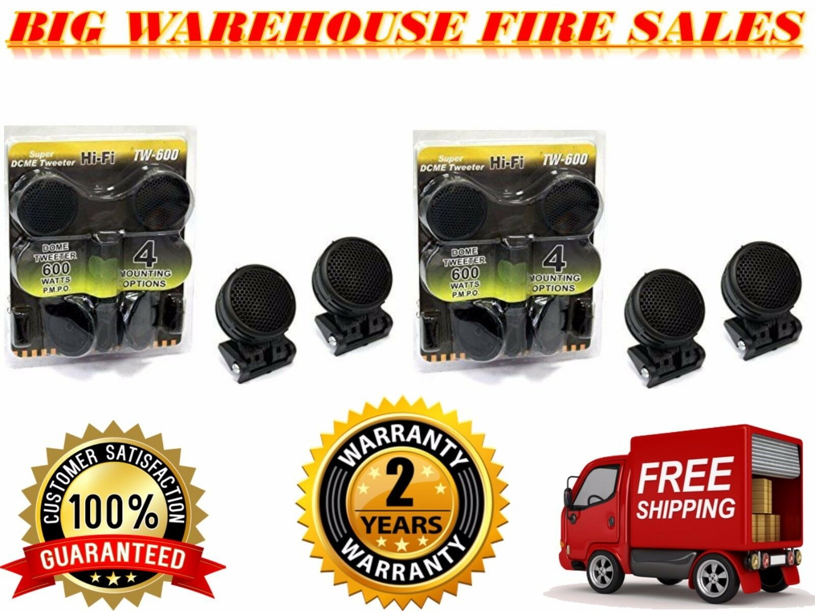 2 Pair Absolute TW-800 800W Super Car Stereo Component Dome Tweeters ...