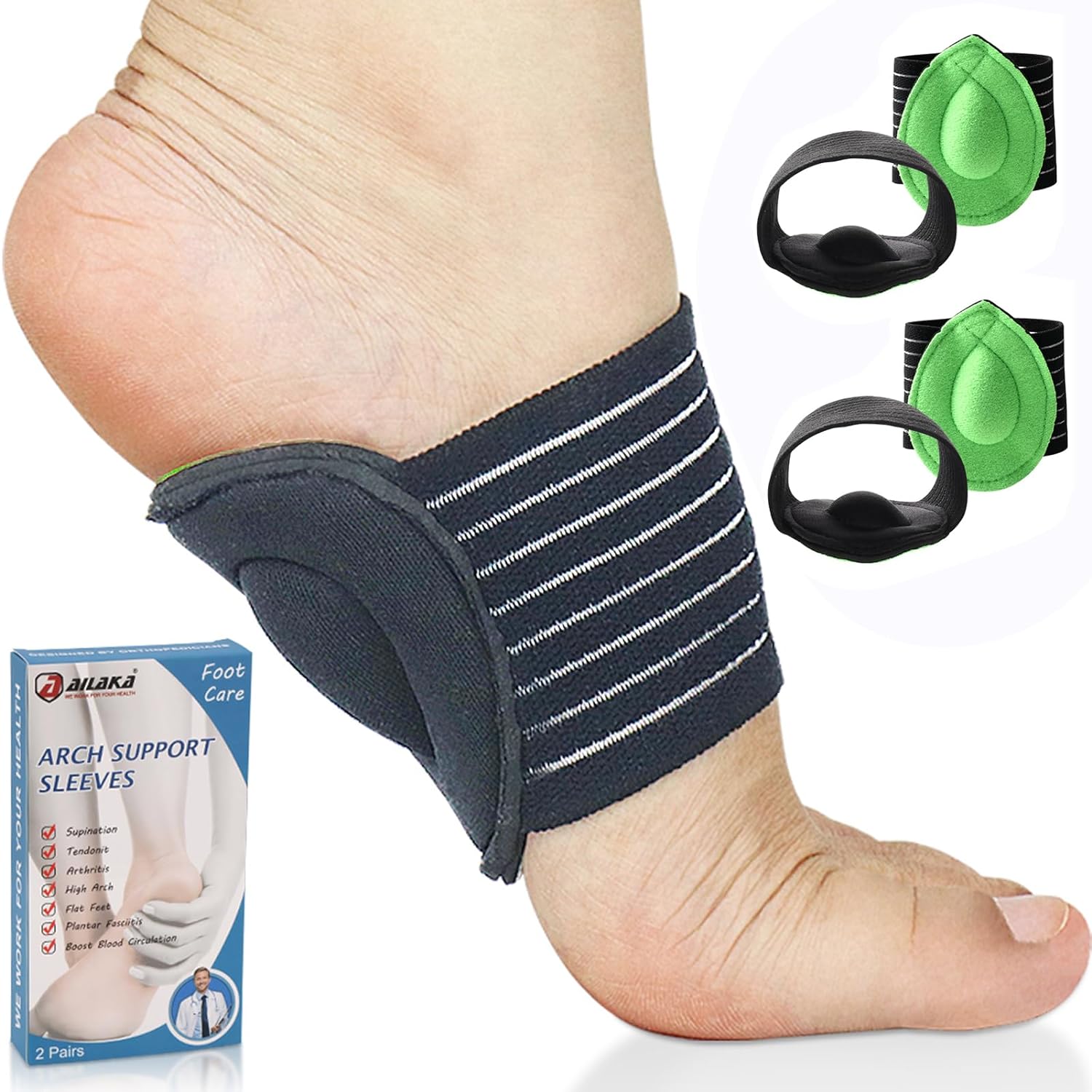 2 Pair Compression Cushioned Arch Support Brace, Plantar Fasciitis ...