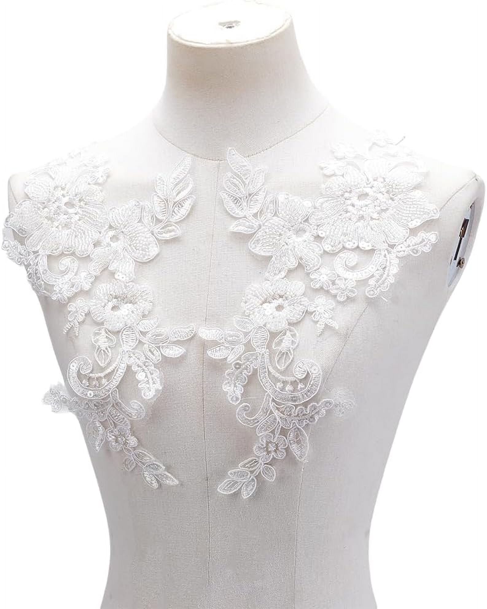 2 Pair Embroidery Lace Flower Appliques White Lace Floral Patch Mirror ...
