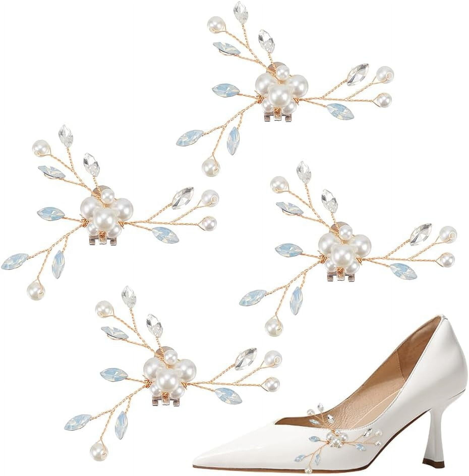 2 Pair Flower Pearl Shoe Clips Rhinestone Crystal Bridal Shoe Buckles ...