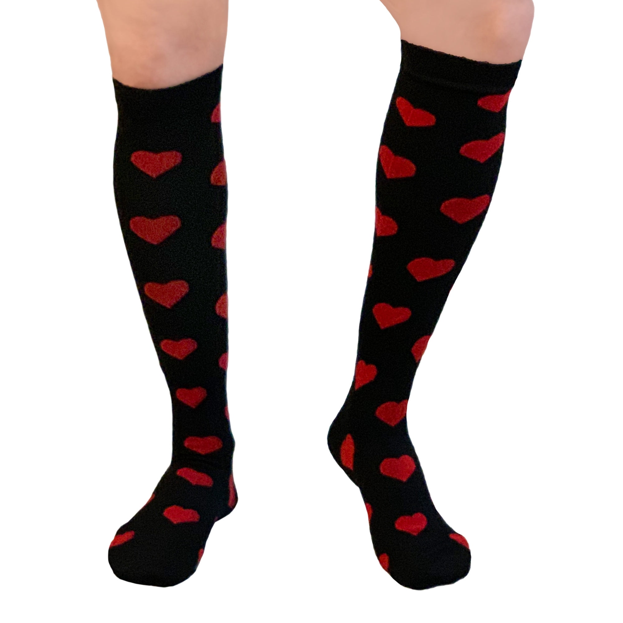 2 Pair High Compression Socks Black with Red Hearts Knee High for Women ...