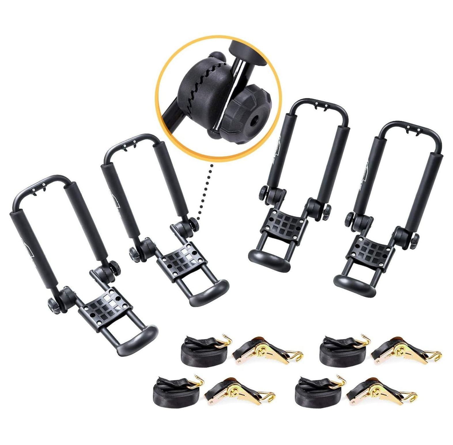 2 Pair J-Bar Rack Roof Top Mount with 16 Ft Ratchet Lashing Straps ...