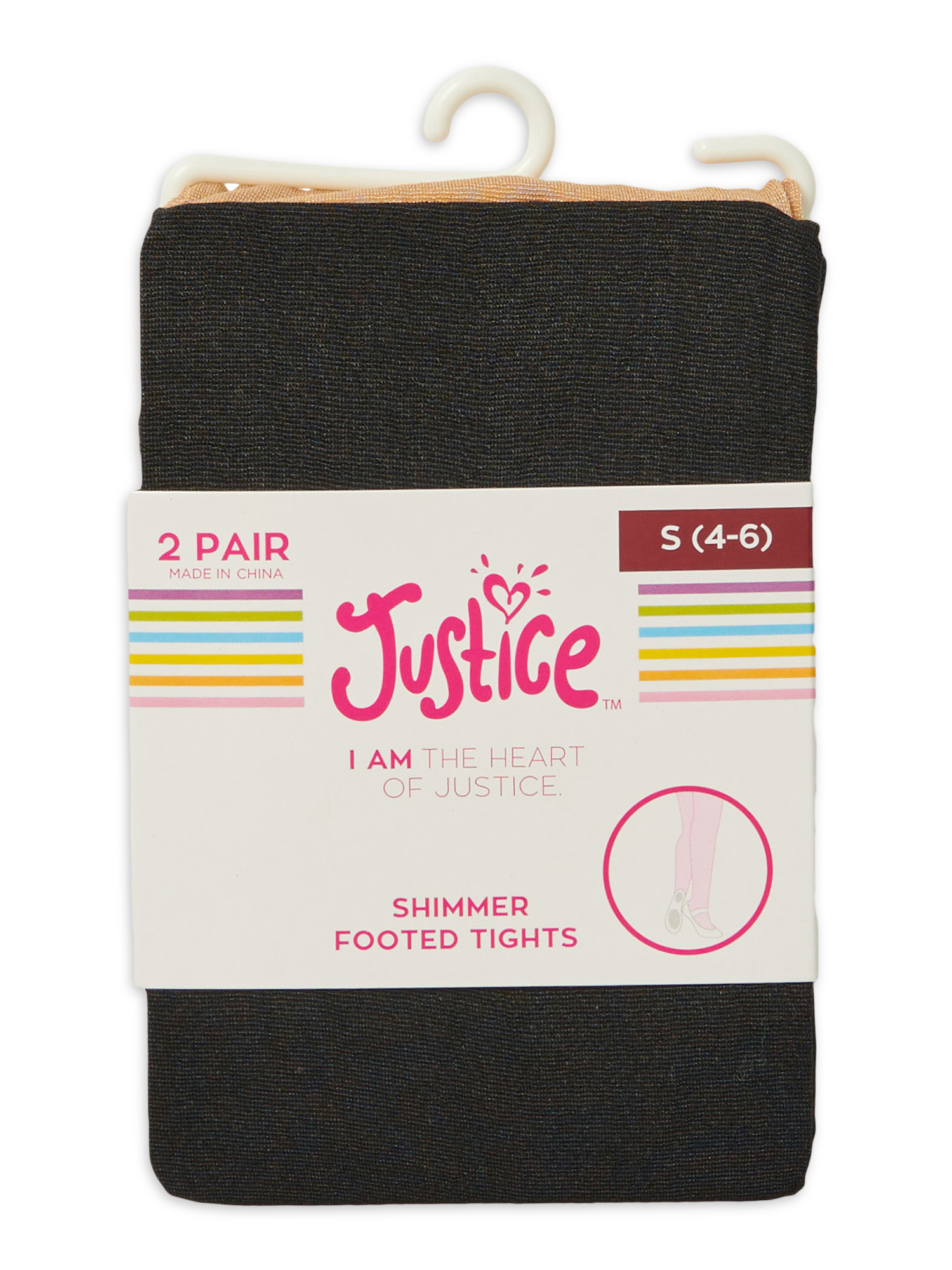 2 Pair Justice Shimmer Footed Tights - Walmart.com