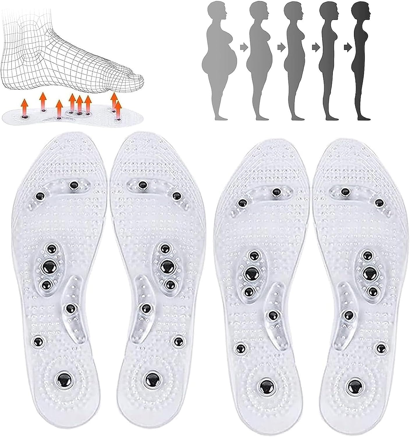 2 Pair Magnetic Insoles Breathable Massage Therapy with Acupressure ...