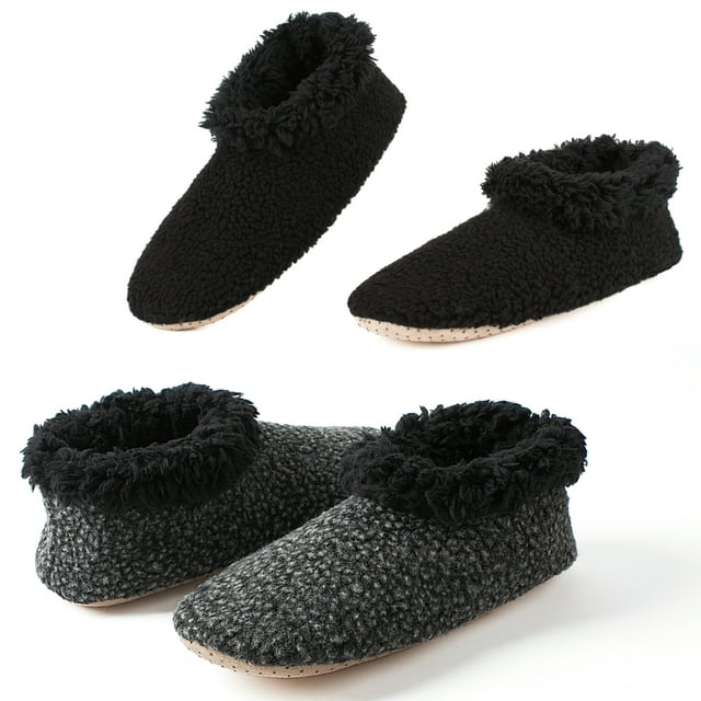 2-Pair Men's Slipper Socks Non-Slip Gripper Soles, Soft Fluffy Sherpa ...