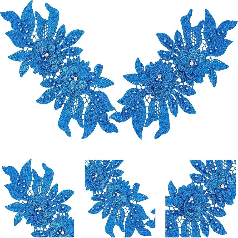 2 Pair Polyester Embroidered Floral Lace Collar Neckline Trim Clothes ...