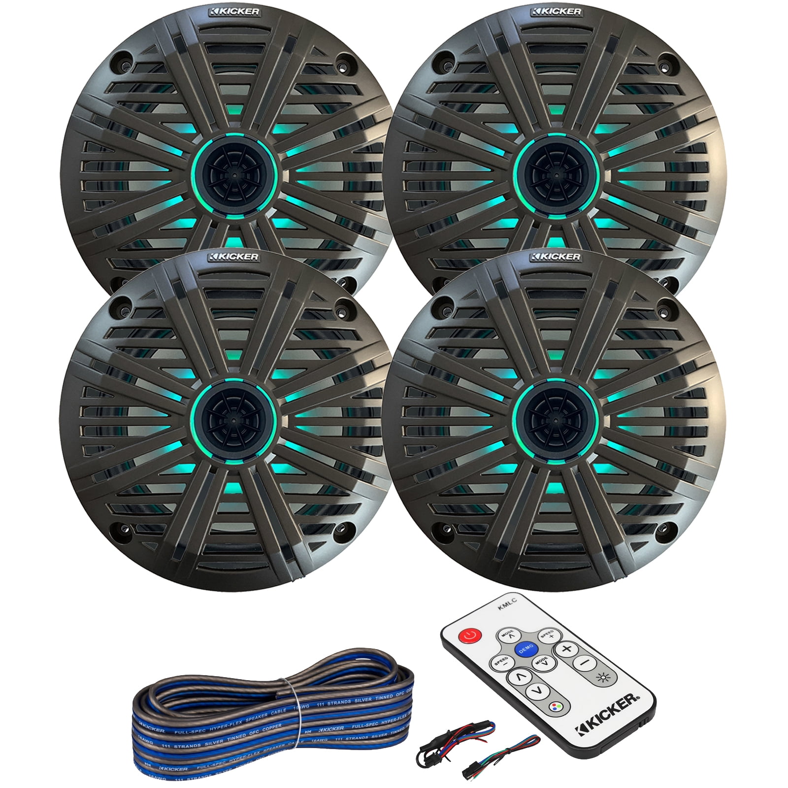 2 Pair (QTY 4) of Kicker 6.5" 2-Way 195 Watts Max Power Coaxial Marine ...