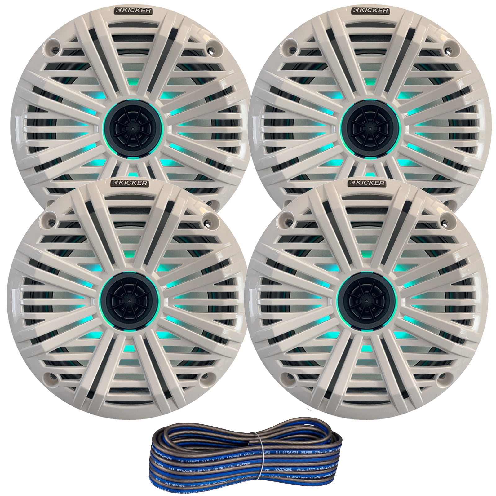 2 Pair (QTY 4) of Kicker 6.5" 2-Way 195 Watts Max Power Coaxial Marine ...