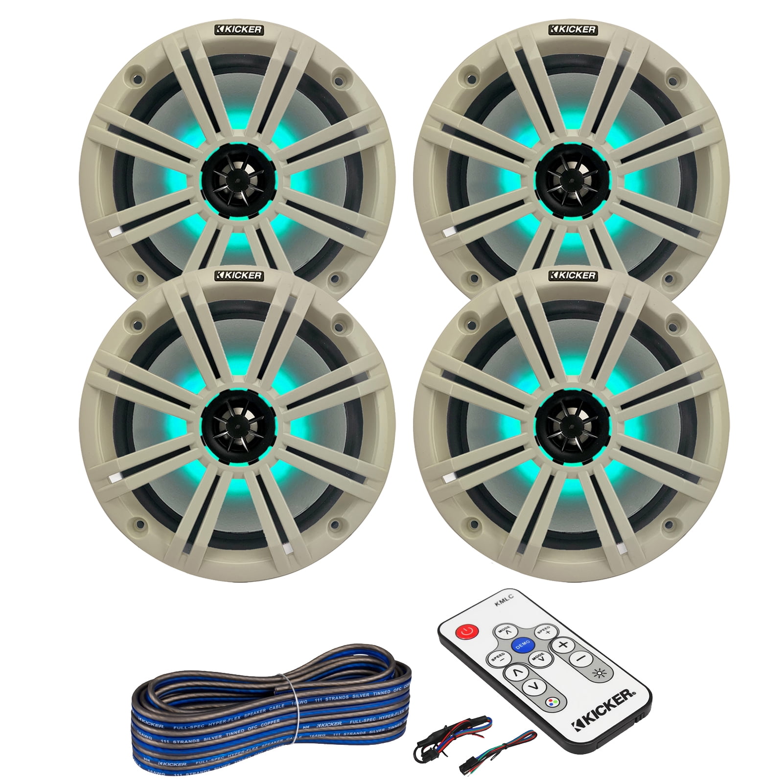 2 Pair (QTY 4) of Kicker 8" 2-Way 300 Watts Max Power Coaxial Marine ...