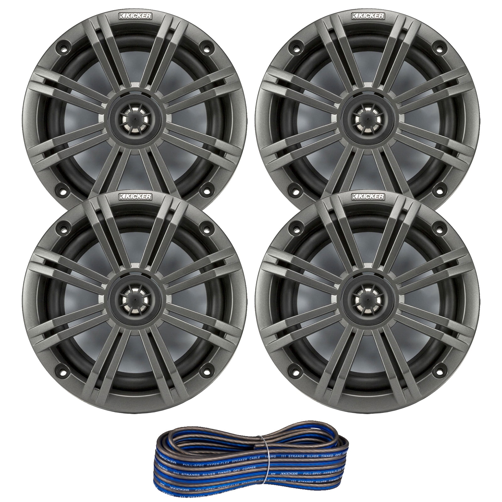 2 Pair (QTY 4) of Kicker 6.5" 2-Way 195 Watts Max Power Coaxial Marine ...