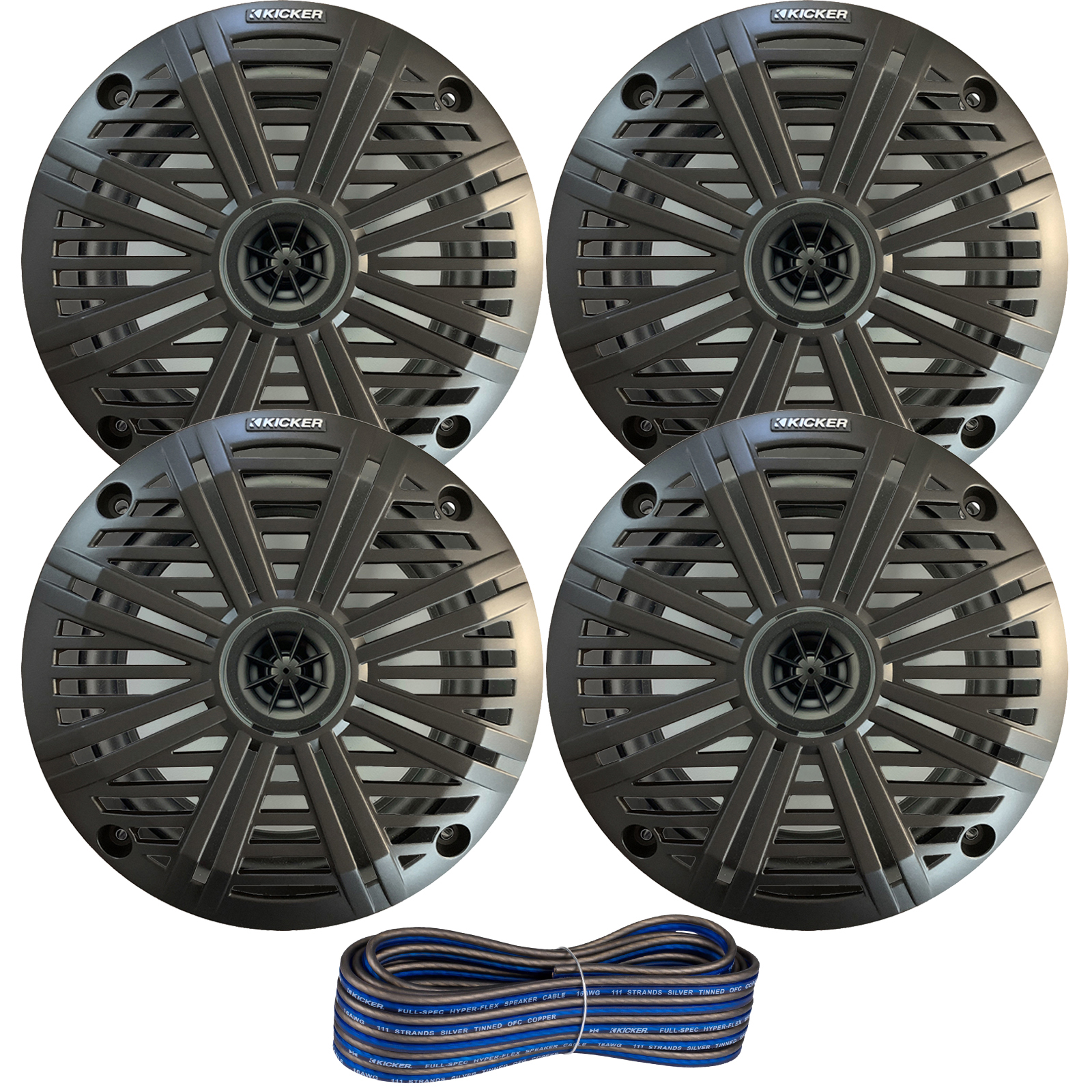 2 Pair (QTY 4) of Kicker 6.5" 2-Way 195 Watts Max Power Coaxial Marine ...