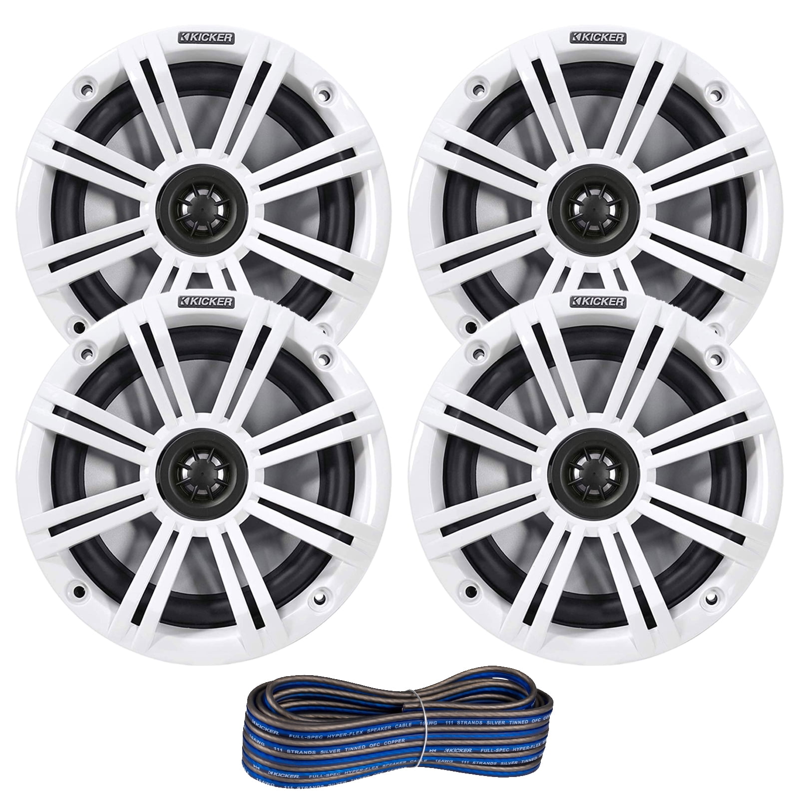 2 Pair (QTY 4) of Kicker 6.5" 2-Way 195 Watts Max Power Coaxial Marine ...