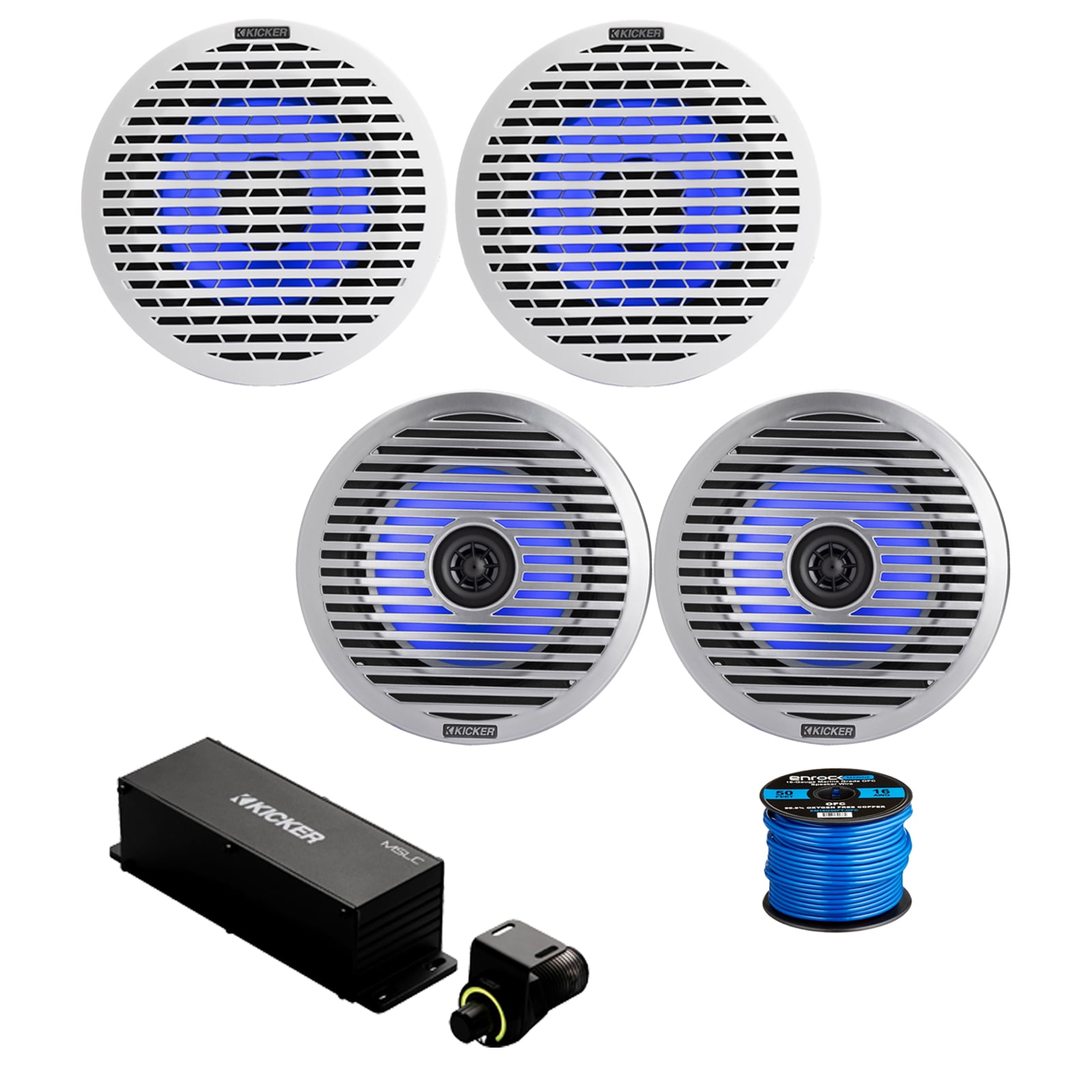 2 Pair (Qty 4) of Kicker KM614FL 6.5" 130 Watt Max Thin-Mount Marine ...