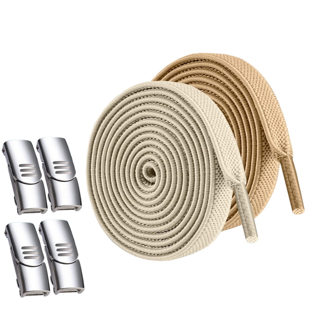 Sneakers 2 Pair No Tie Elastic Flat Shoe laces Magnetic Metal Silver ...