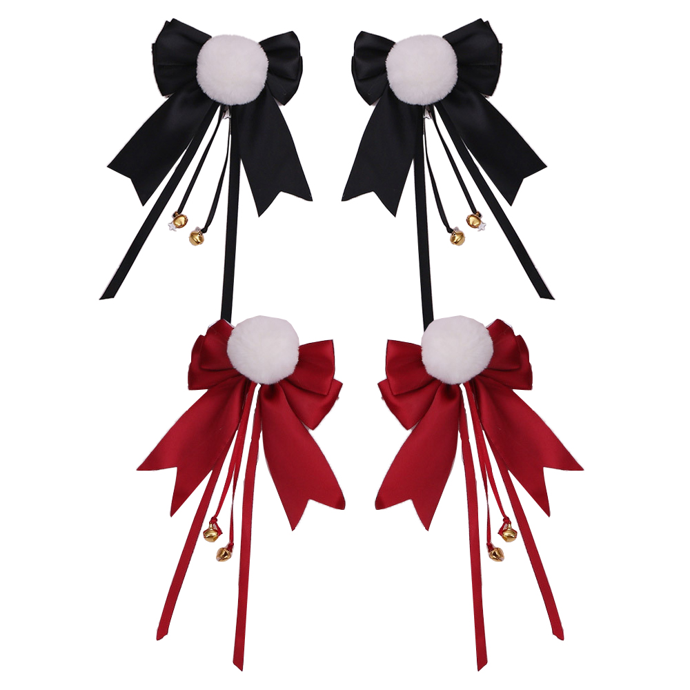 2 Pair Women Hair Clips Hairy Furry Balls bowknot Headdress with Bells ...
