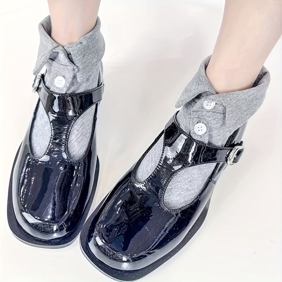 2 Pair Women's COtton Collar Button Socks - Cute Short Crew, Long ...