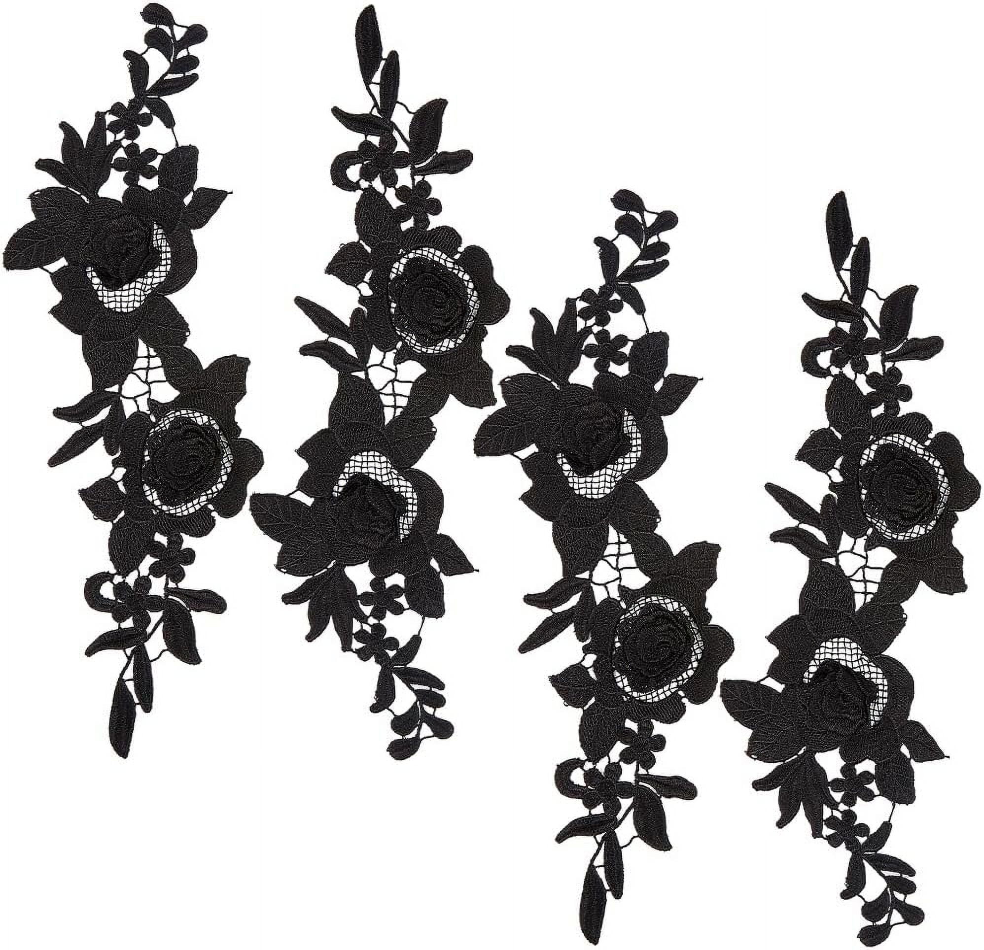 2 Pairs 14.2x4.3 Inch Black Embroidery Patch Flower Lace Fabric Sewing ...