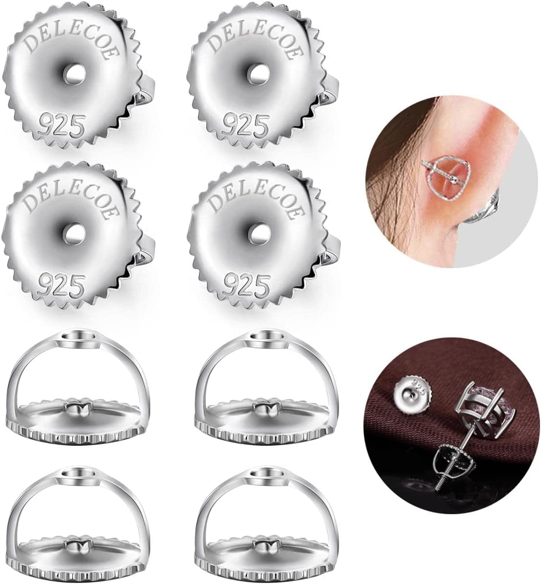 2 Pairs 14K Gold Screw On Earring Backs for Diamond Studs 925 Stering ...