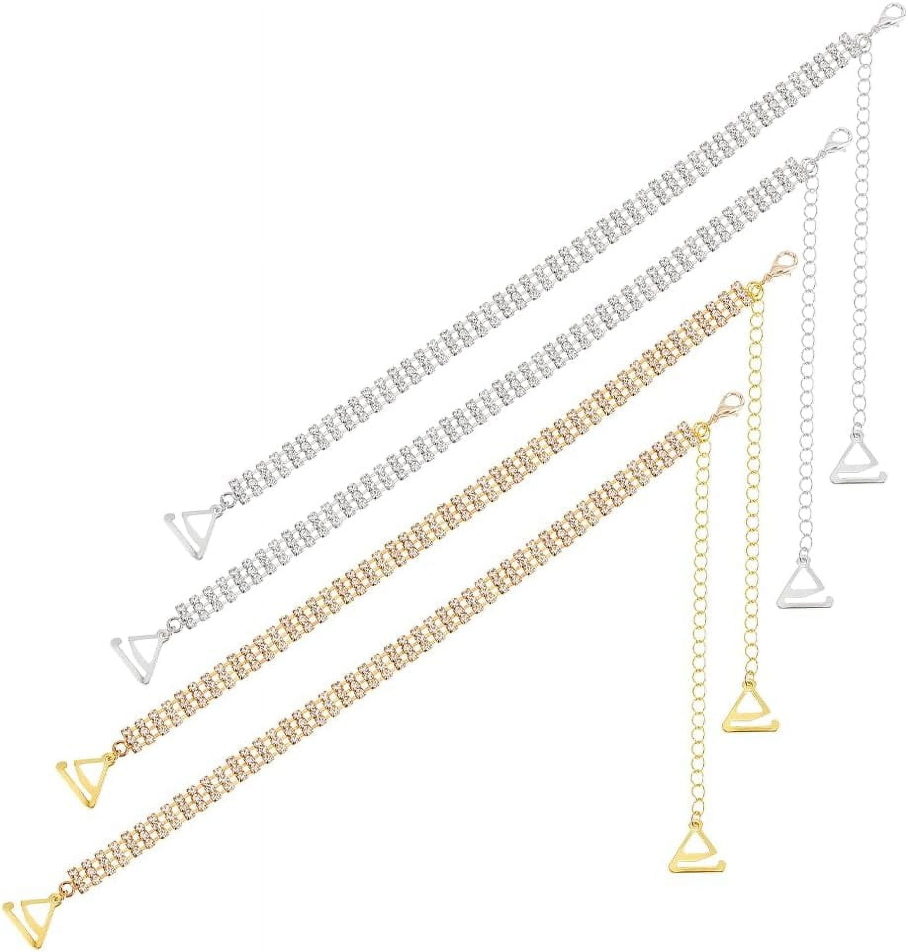 2 Pairs 2 Colors 2 Row Rhinestone Chain Non-slip Bra Straps with Alloy ...
