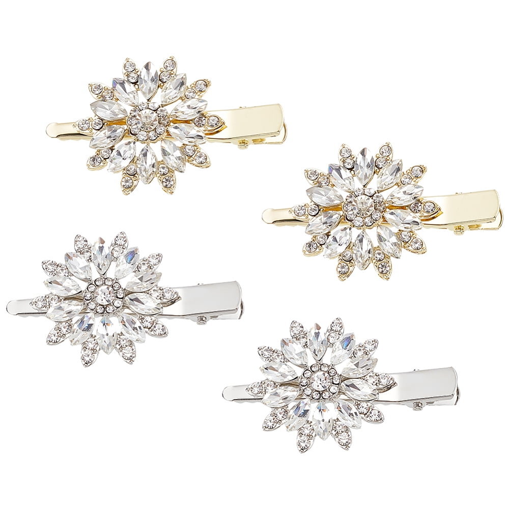 2 Pairs 2 Colors Flower Shaped Alloy Rhinestone Hair Clips Hair ...