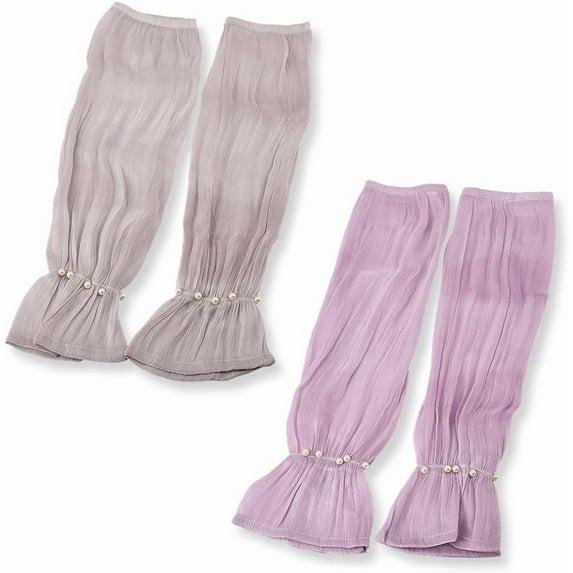 2 Pairs 2 Colors Pastel Long Lace Wedding Fingerless Gloves Sheer Mesh Ruched Ruffle Hem Sun ...