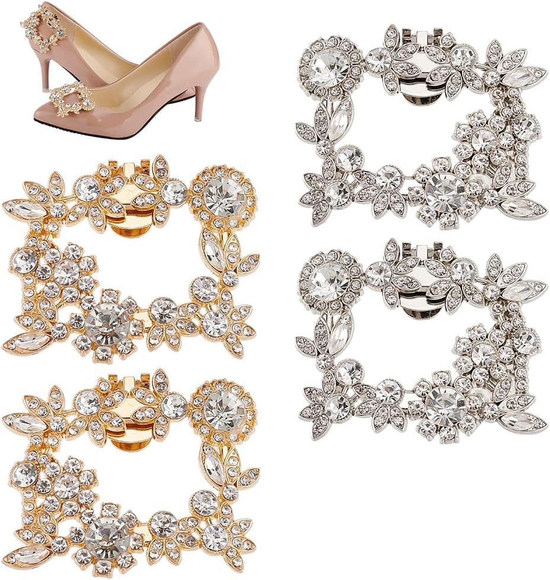 2 Pairs 2 Colors Rhinestone Shoe Clips Shoes Buckle Flower Shoe ...
