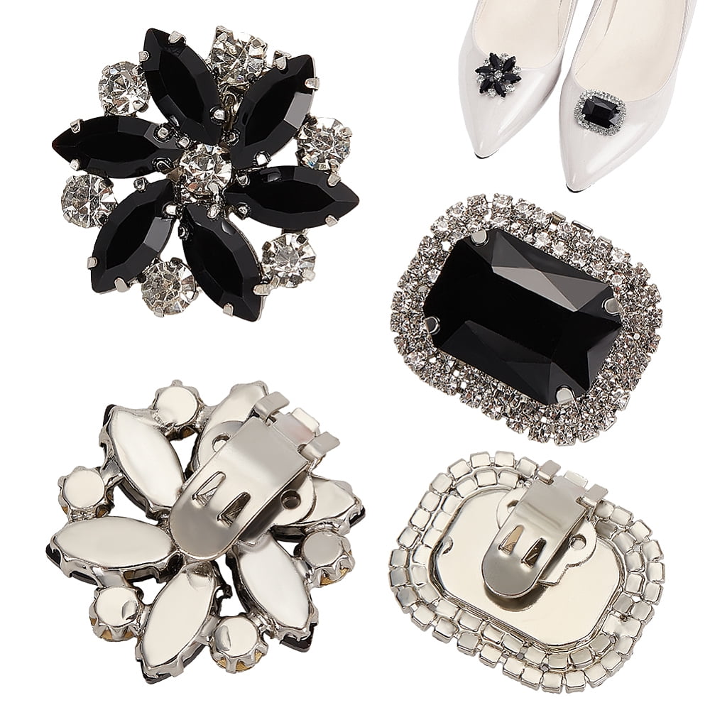 2 Pairs 2 Style Flower & Rectangle Glass Rhinestone Shoe Decoration ...