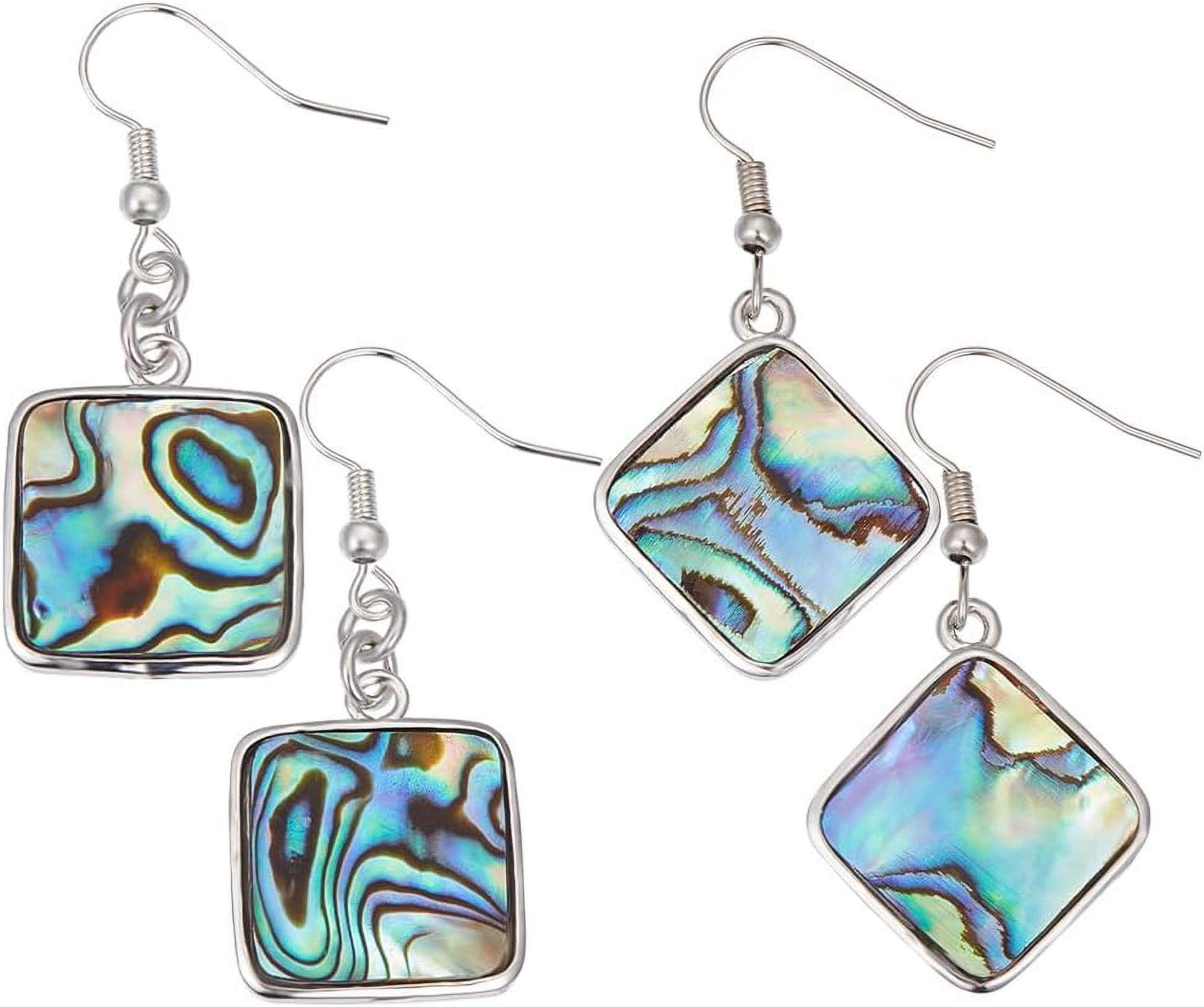 2 Pairs 2 Style Natural Abalone Shell/Paua Shell Dangle Earrings Brass Drop Earrings Square ...