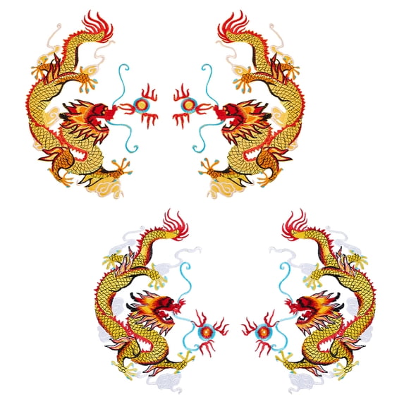 2 Pairs 2 Styles Gold Dragon Patches Iron on Dragon Patches Chinese ...