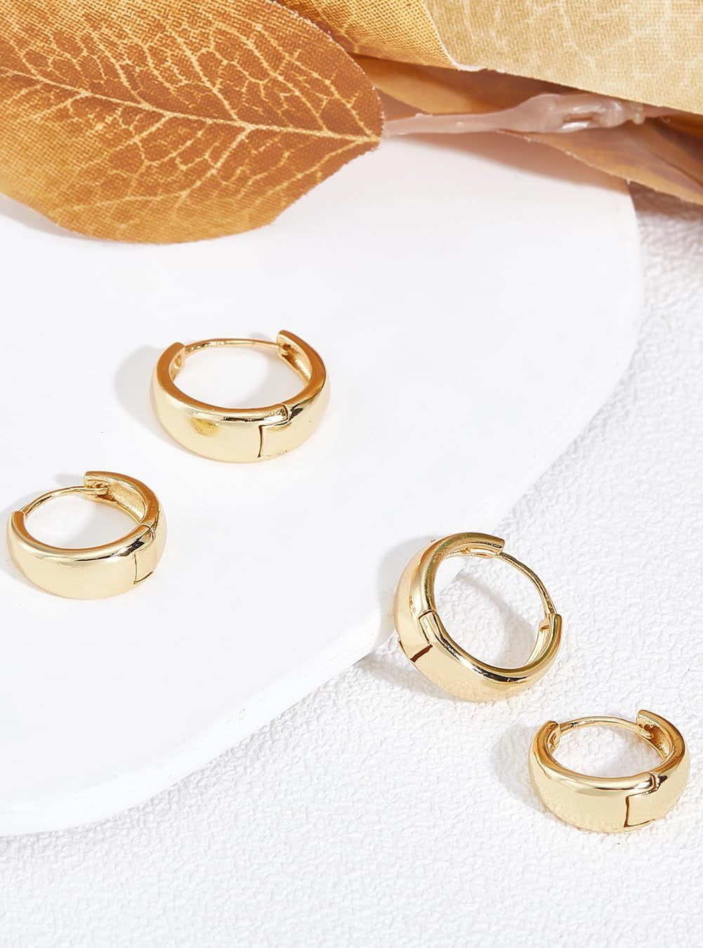 2 Pairs 2Sizes Hoop Earrings Cute Huggie Findings Real 18K Gold Plated ...